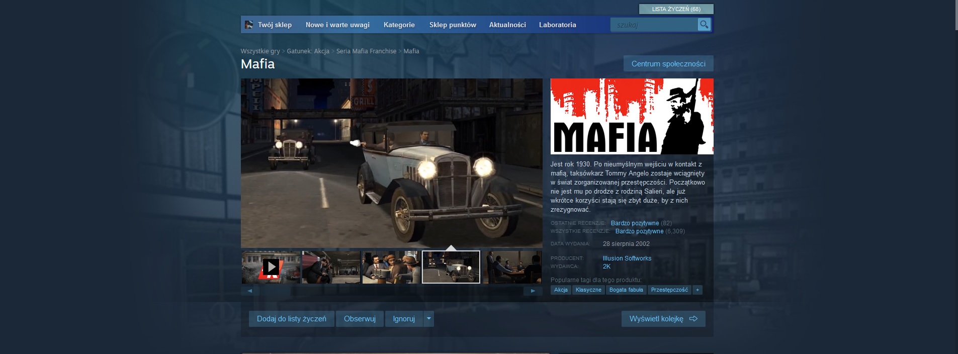 Legendarna gra Mafia za darmo do odebrania na Steam!